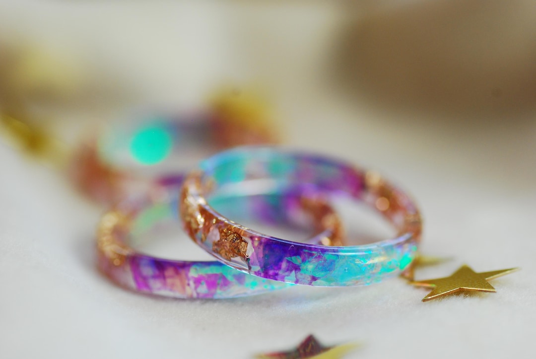 Sparkly Rainbow Ring, Thin Holographic Ring, Unicorn Stacking Ring ...