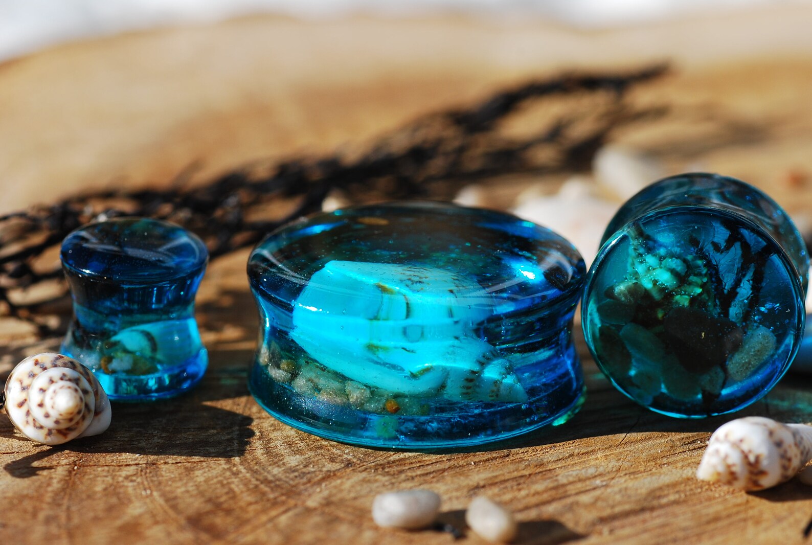 Seashell Ocean Resin Gauges, Blue Surf Gauges, Summer Beach Ear Plugs ...