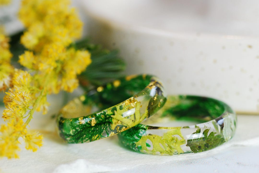 Forest Ring With Moss, Nature Resin Rings With Fern, Woodland Lichen ...