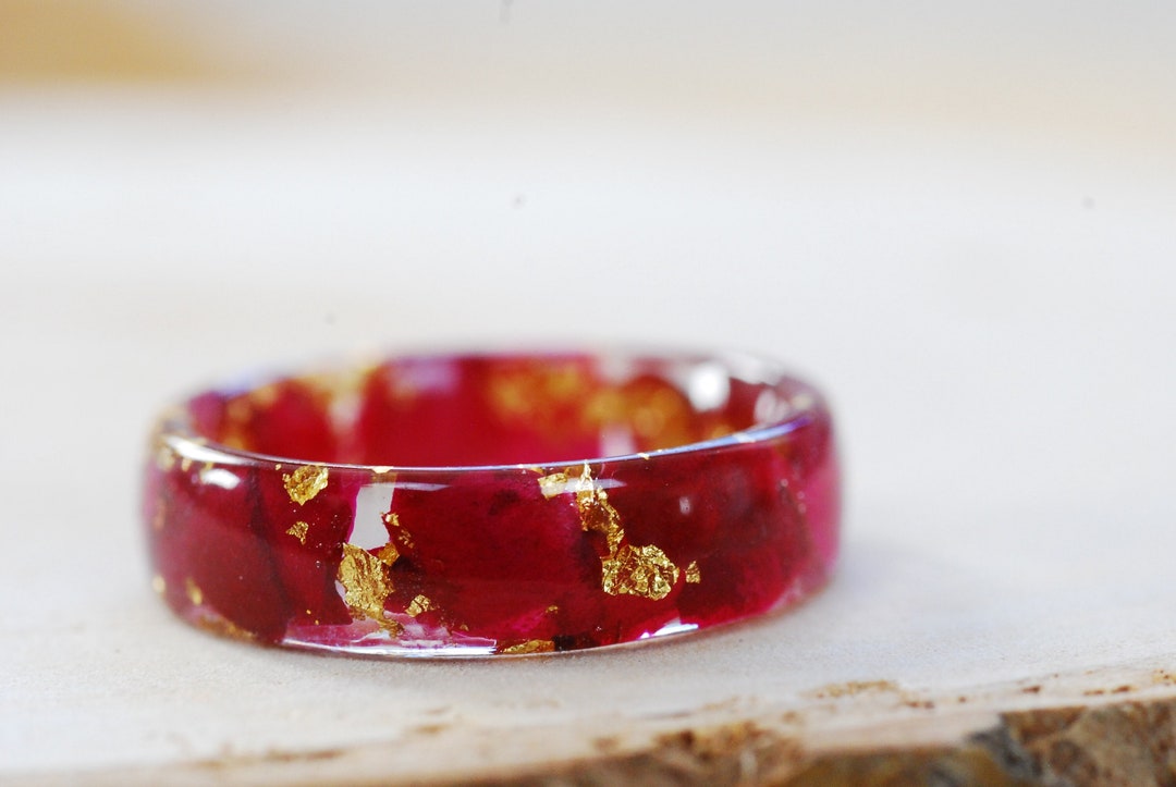 Red Rose Resin Ring, Flower Nature Ring, Pink Petal Rose Ring, Resin ...