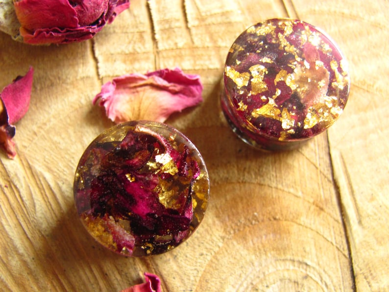 Bouchons de Rose rouge jauges doreille en or 24K Floral | Etsy