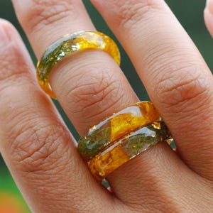 Pressed Flower Ring, Botanical Ring, Yellow Flower Ring, Green Plant ...