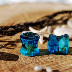 Seashell Ocean Resin Gauges, Blue Surf Gauges, Summer Beach Ear Plugs ...