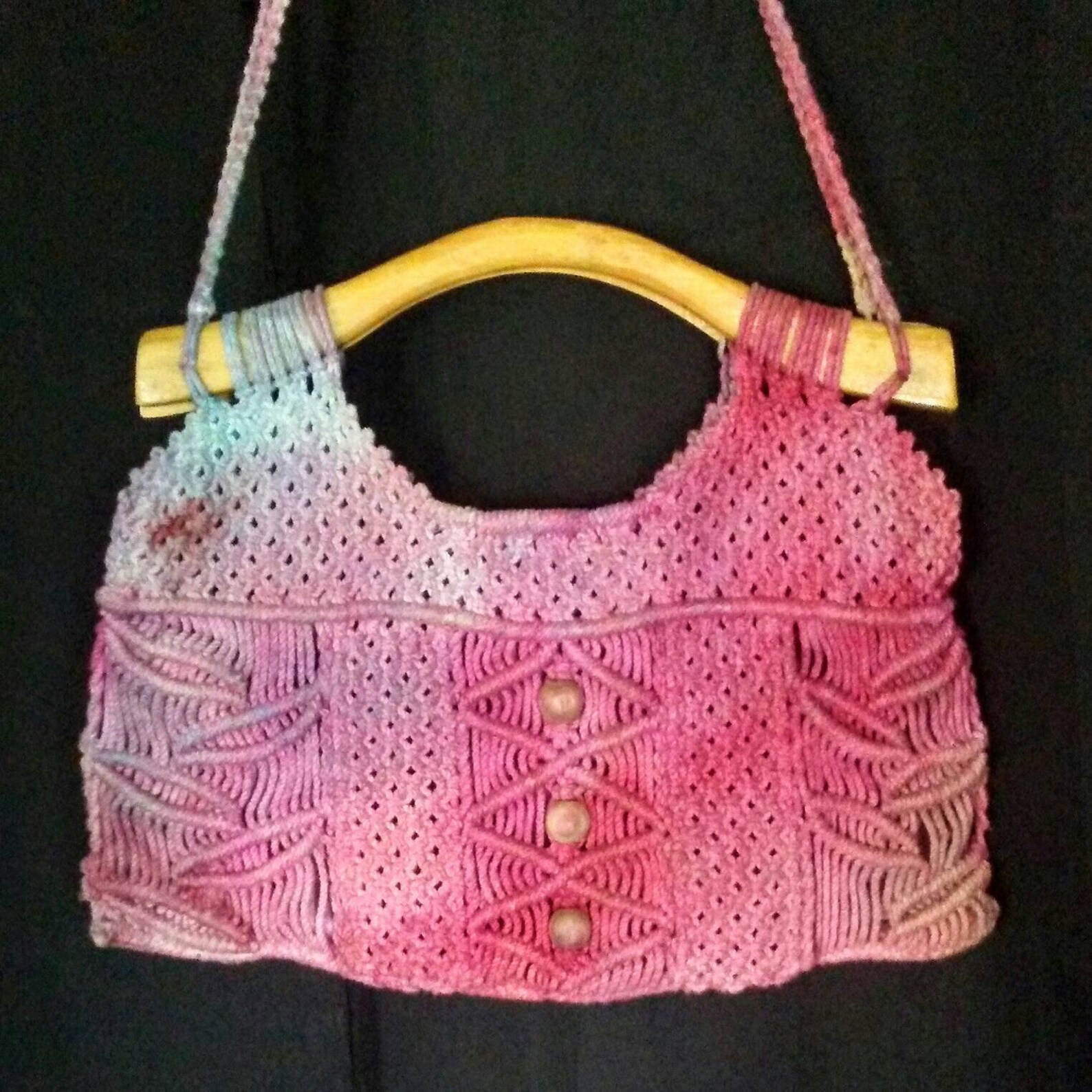 Vintage 1970s Hand Dyed Macrame Shoulder Bag With Wooden Top - Etsy