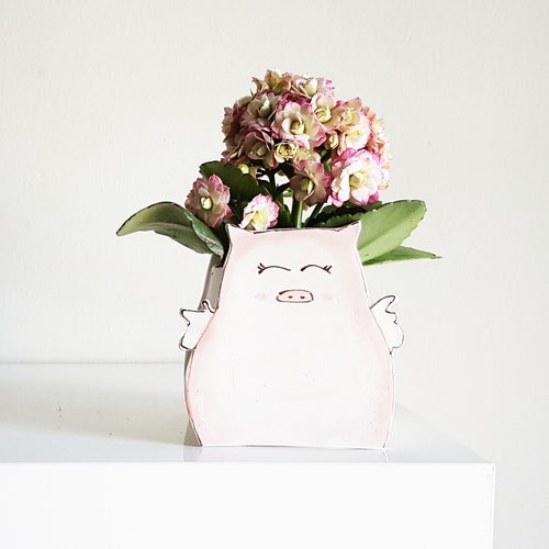 Small Pink Flying Pig Planter. Little Piggy Ceramic Vase - Etsy