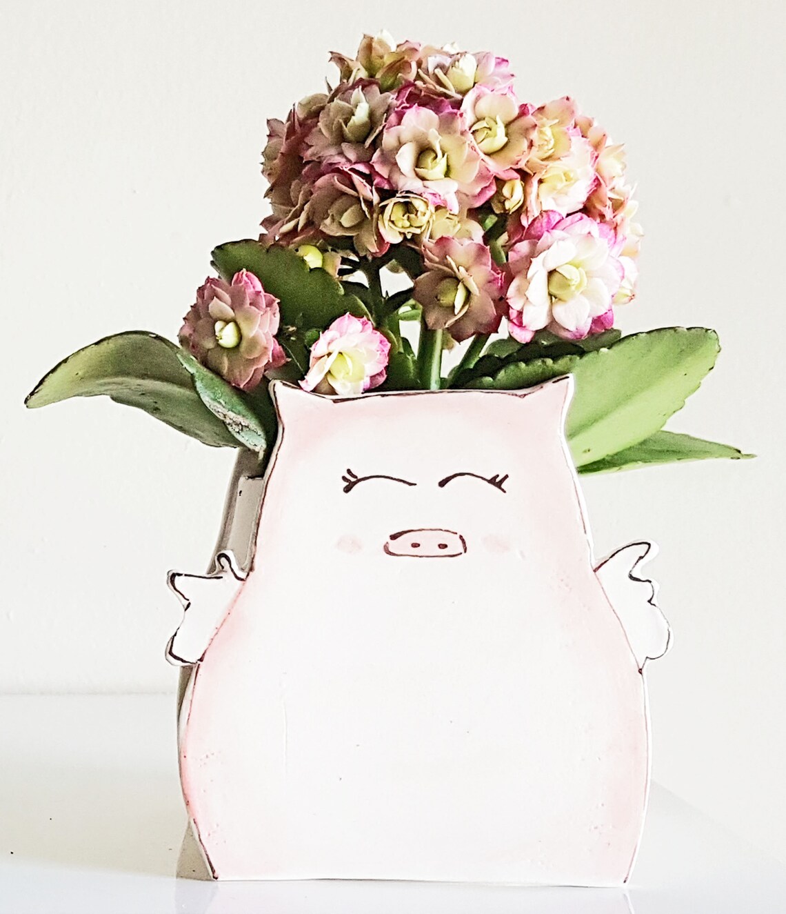 Small Pink Flying Pig Planter. Little Piggy Ceramic Vase Perfect for ...