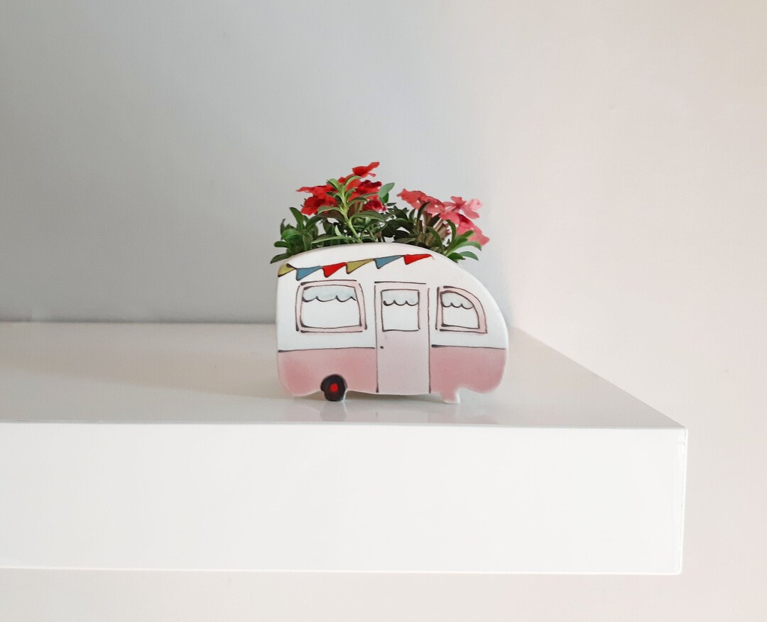 Small Planter. Vintage Pink Camper Vase for Plants. Perfect Cactus or ...