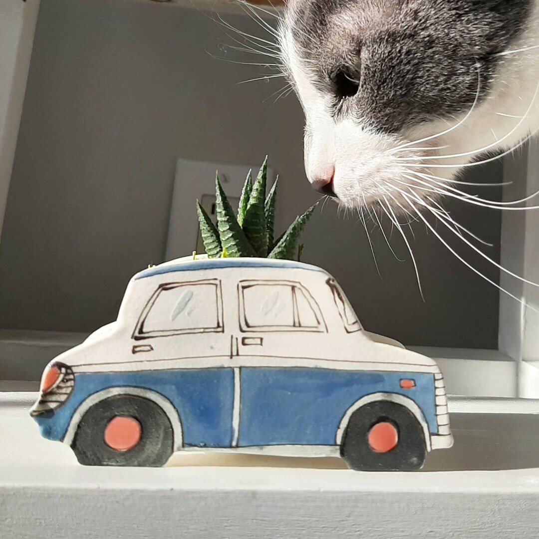 Small Planter. Small Bleu Vintge Car Planter. Blue Ceramic - Etsy