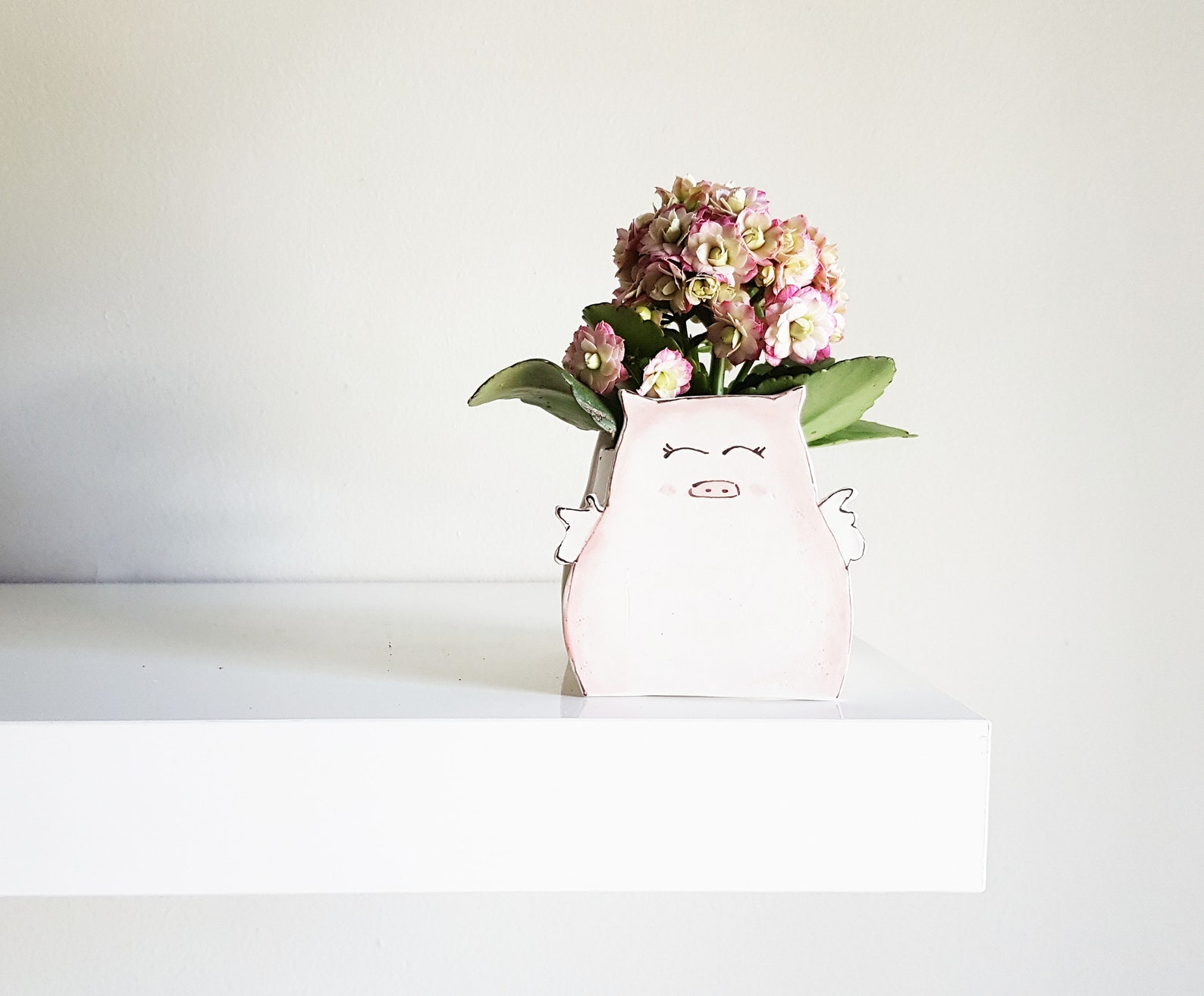 Small Pink Flying Pig Planter. Little Piggy Ceramic Vase Perfect for ...