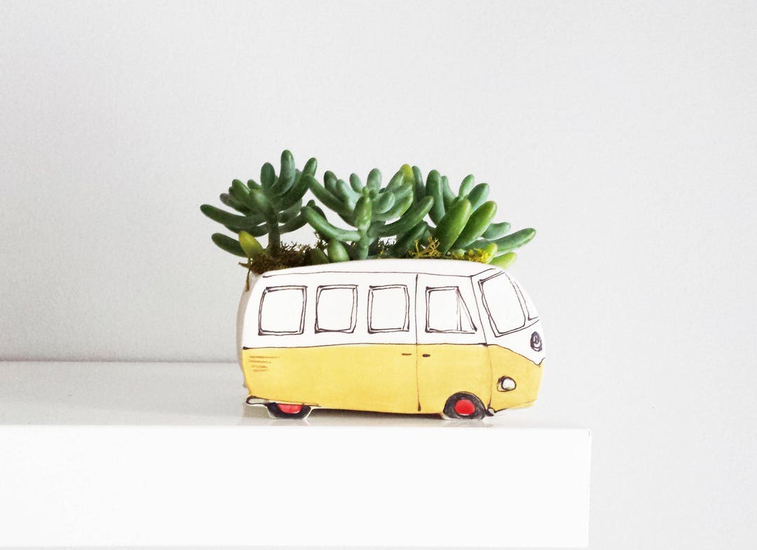 Large Yellow Van Ceramic Planter. Small Ceramic Planter. Perfect Cactus ...