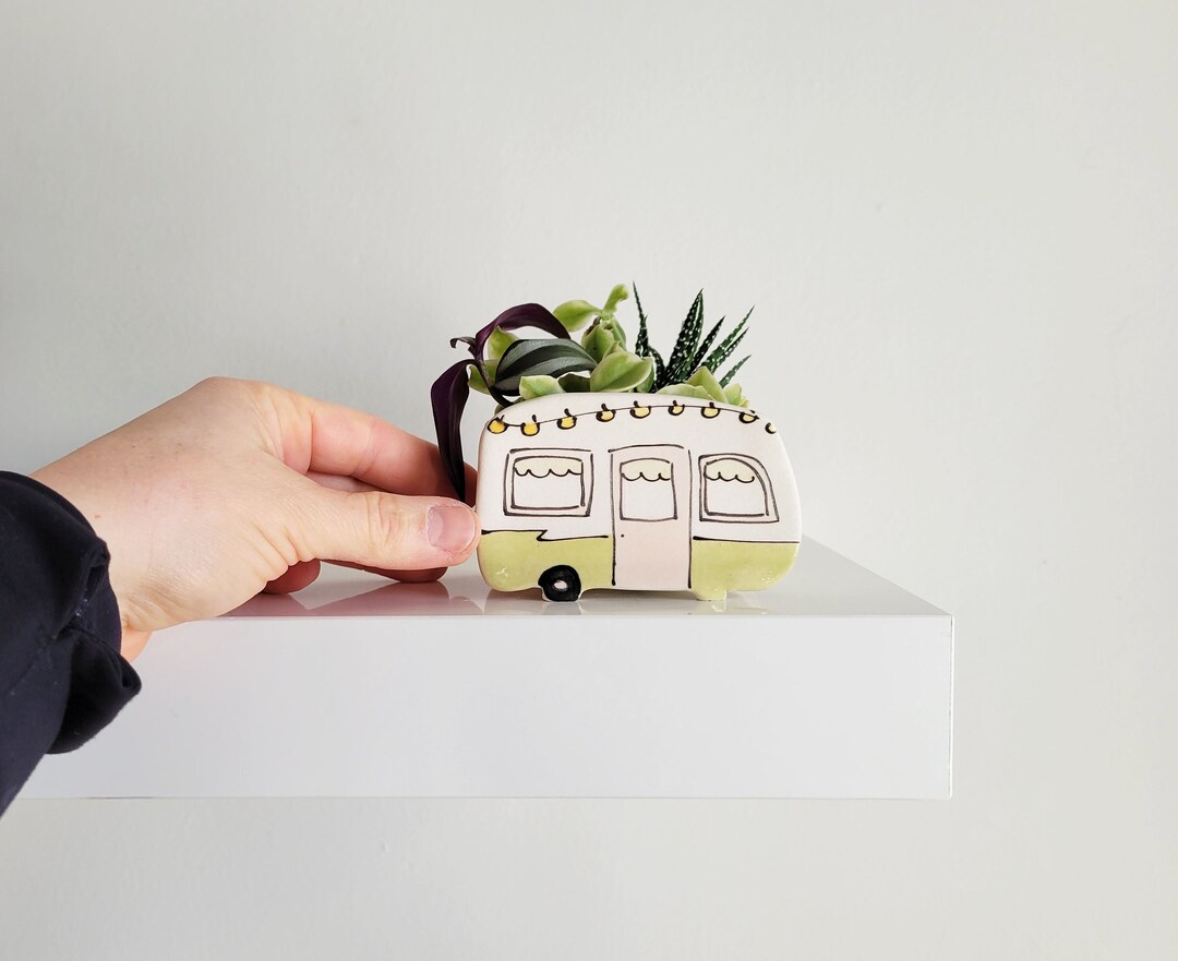 Small Green Vintage Camper Planter. Perfect Cactus or Succulent Planter ...
