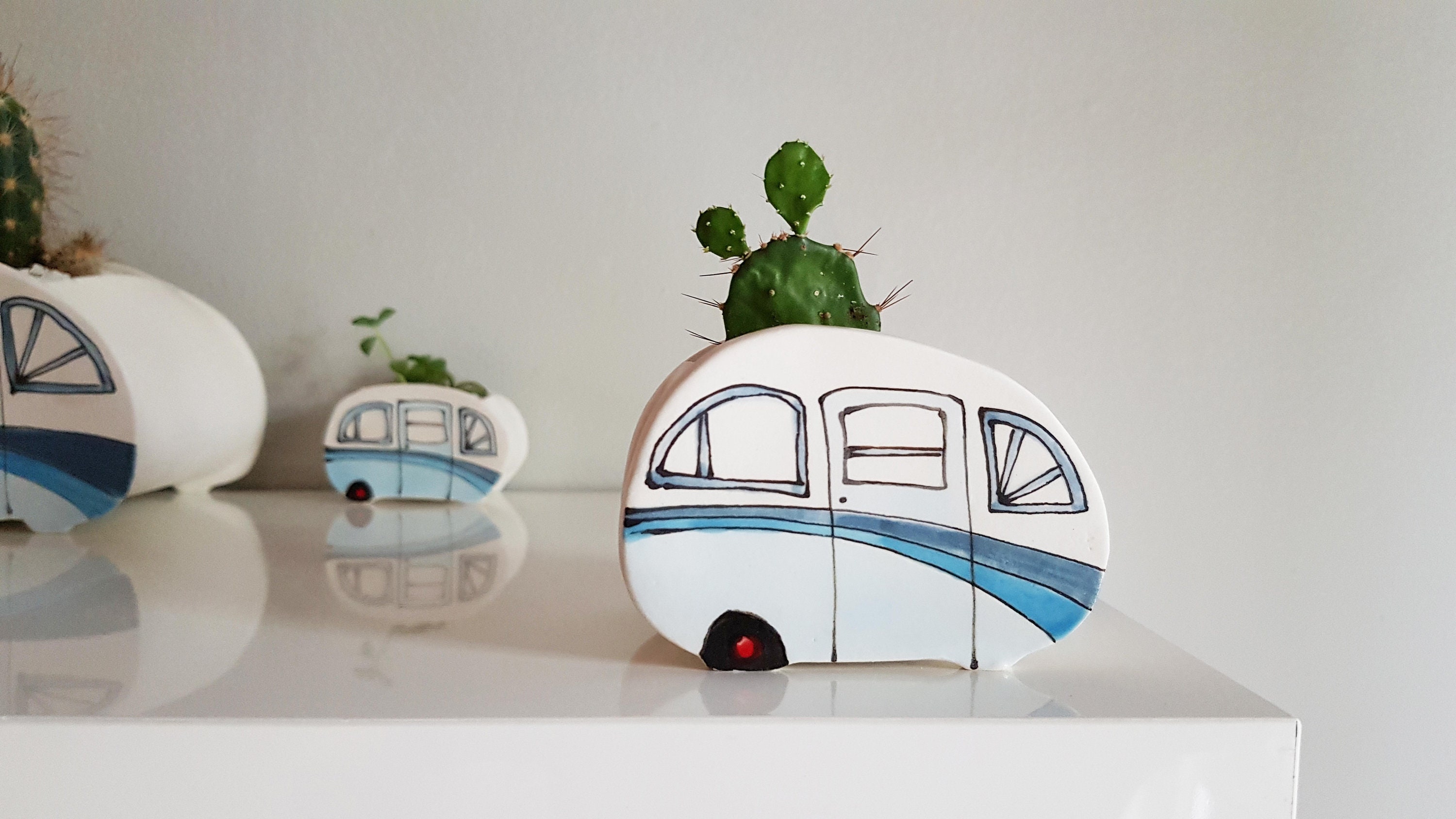 Small Blue Vintage Camper Planter. Perfect Cactus or Succulent Planter ...