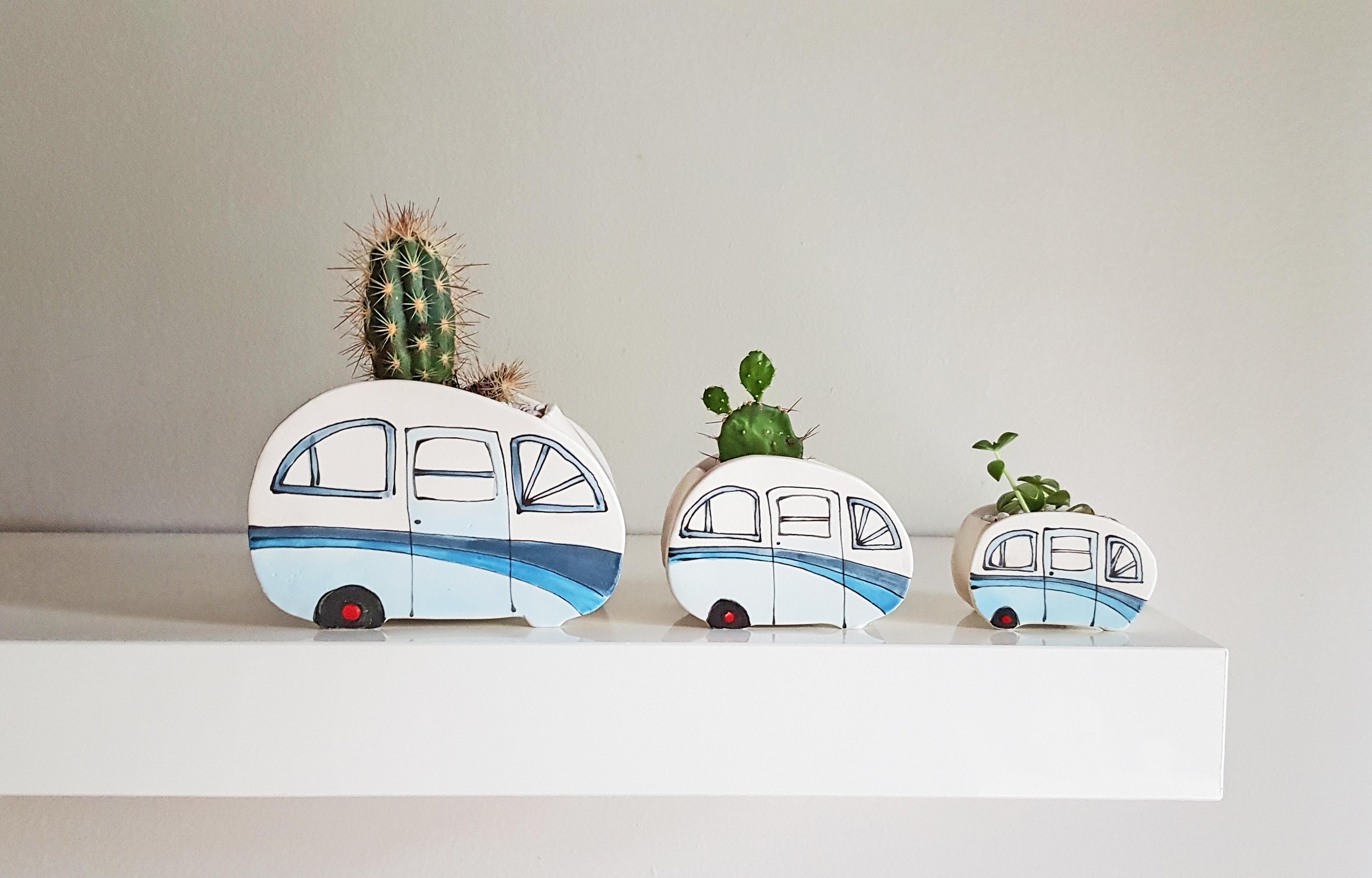 Small Blue Vintage Camper Planter. Perfect Cactus or Succulent Planter ...