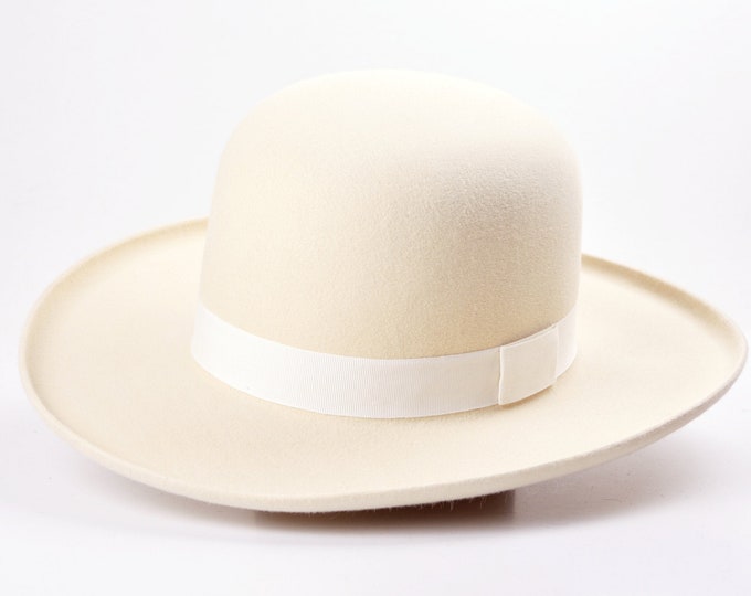 Wide Brim Fedora | the MUSKETEER | Bone Beige Fur Felt Round Crown Wide ...