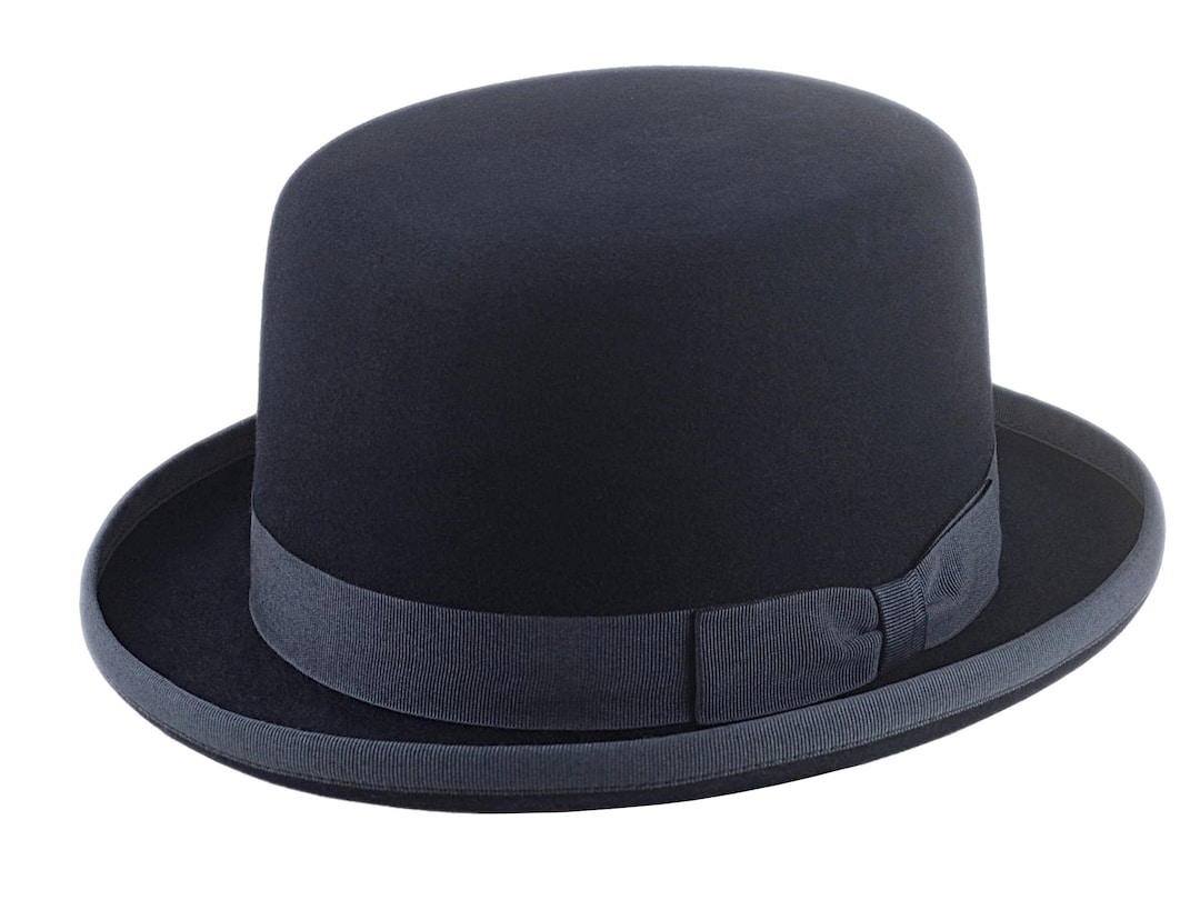 Denim Blue Bowler Hat - the ODDJOB | Flat Top Rabbit Fur Felt | Iconic ...