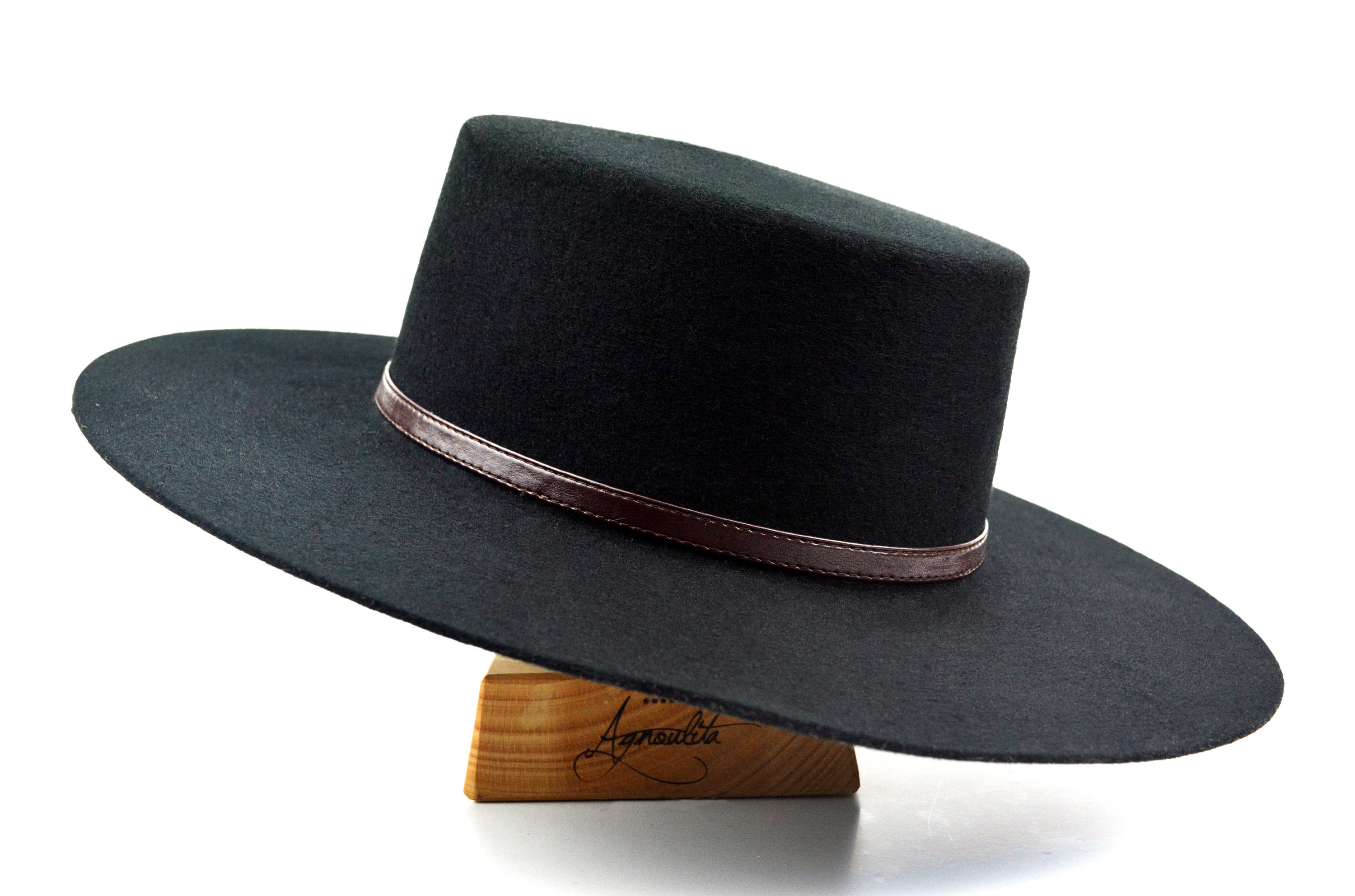 Bolero Hat The GALLOPER Black Wool Felt Flat Crown Wide | Etsy