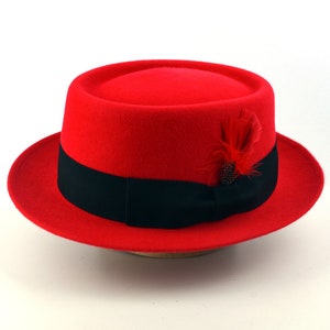 Pork Pie | the PARTISAN | Fire Red Pork Pie Fedora Hat for Men | Mens ...