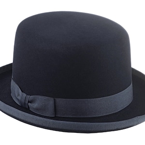 Denim Blue Bowler Hat - the ODDJOB | Flat Top Rabbit Fur Felt | Iconic ...