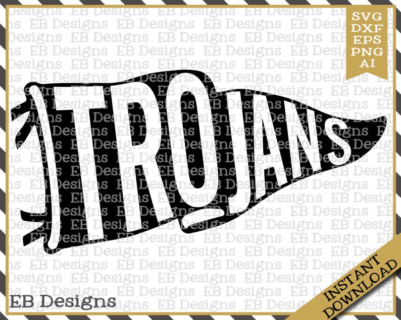 Trojans Pennant Mascot Pennant SVG DXF EPS Silhouette Cameo Cricut ...