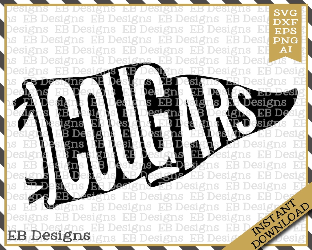 Cougars Pennant Mascot Pennant SVG DXF EPS Silhouette Cameo Cricut ...