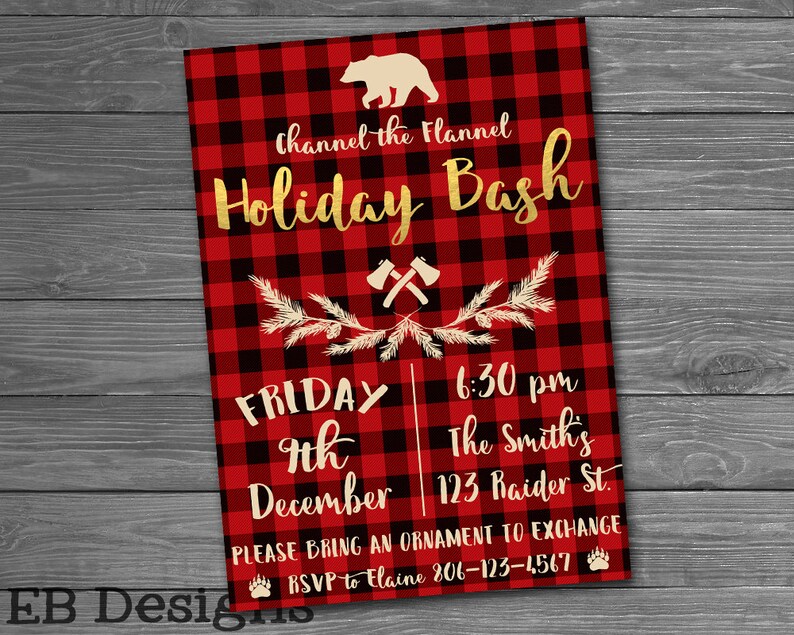 Flannel Christmas Holiday Bash Invitation | Etsy
