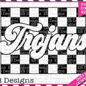 Trojans Checkered Retro Team Design, Vintage Team Apparel, Trojans ...