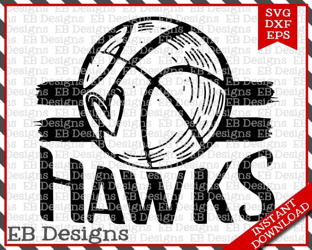 Hawks Basketball Sketch SVG DXF EPS Silhouette Cameo Cricut Basketball ...