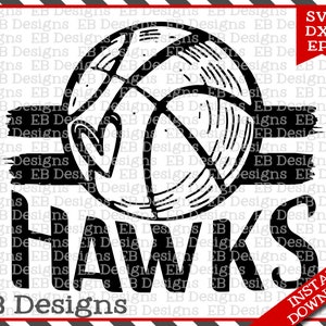 Hawks Basketball Sketch SVG DXF EPS Silhouette Cameo Cricut Basketball ...