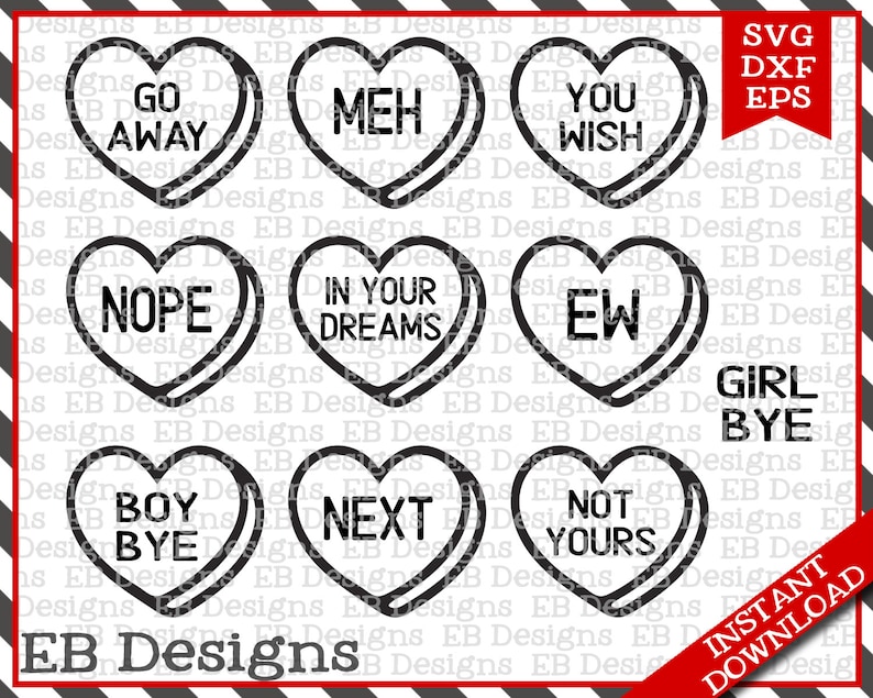 Valentine Candy Heart Convo Heart SVG DXF EPS Silhouette Cameo - Etsy