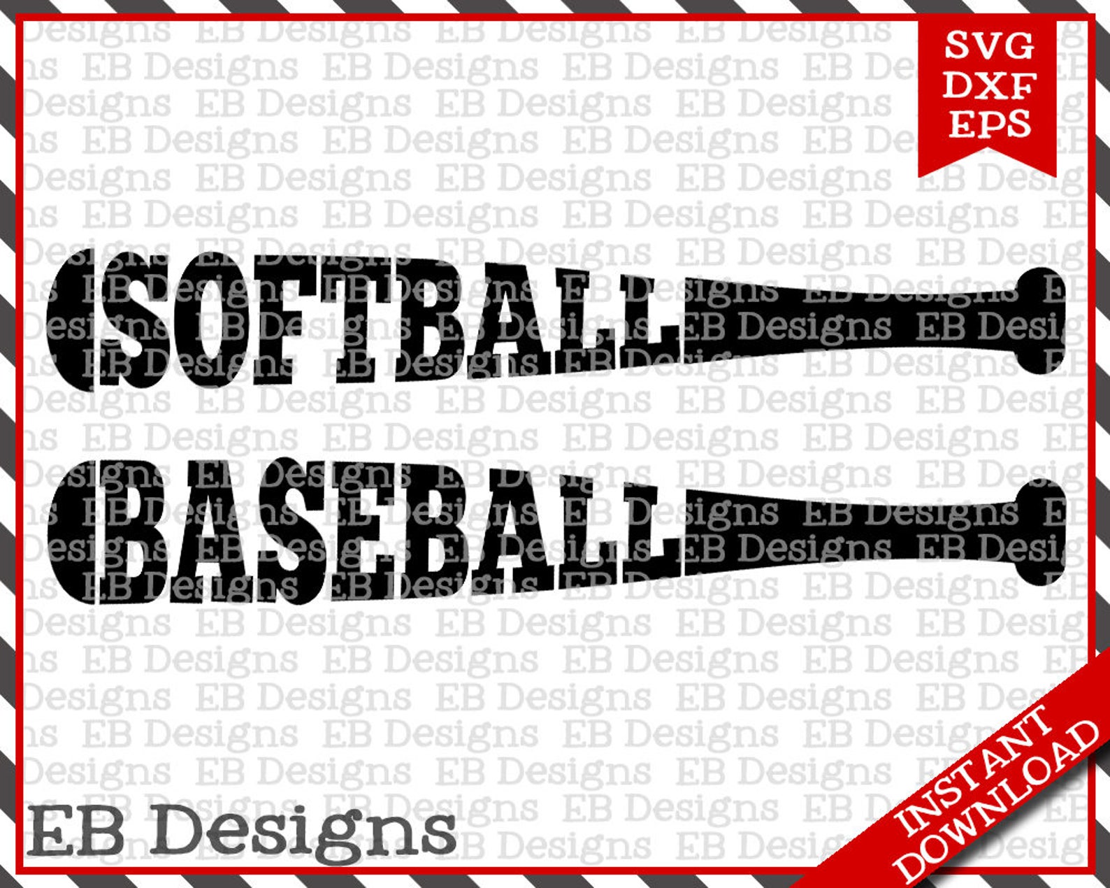 Softball Bat Baseball Bat SVG DXF EPS Cutting Machine Files Silhouette ...