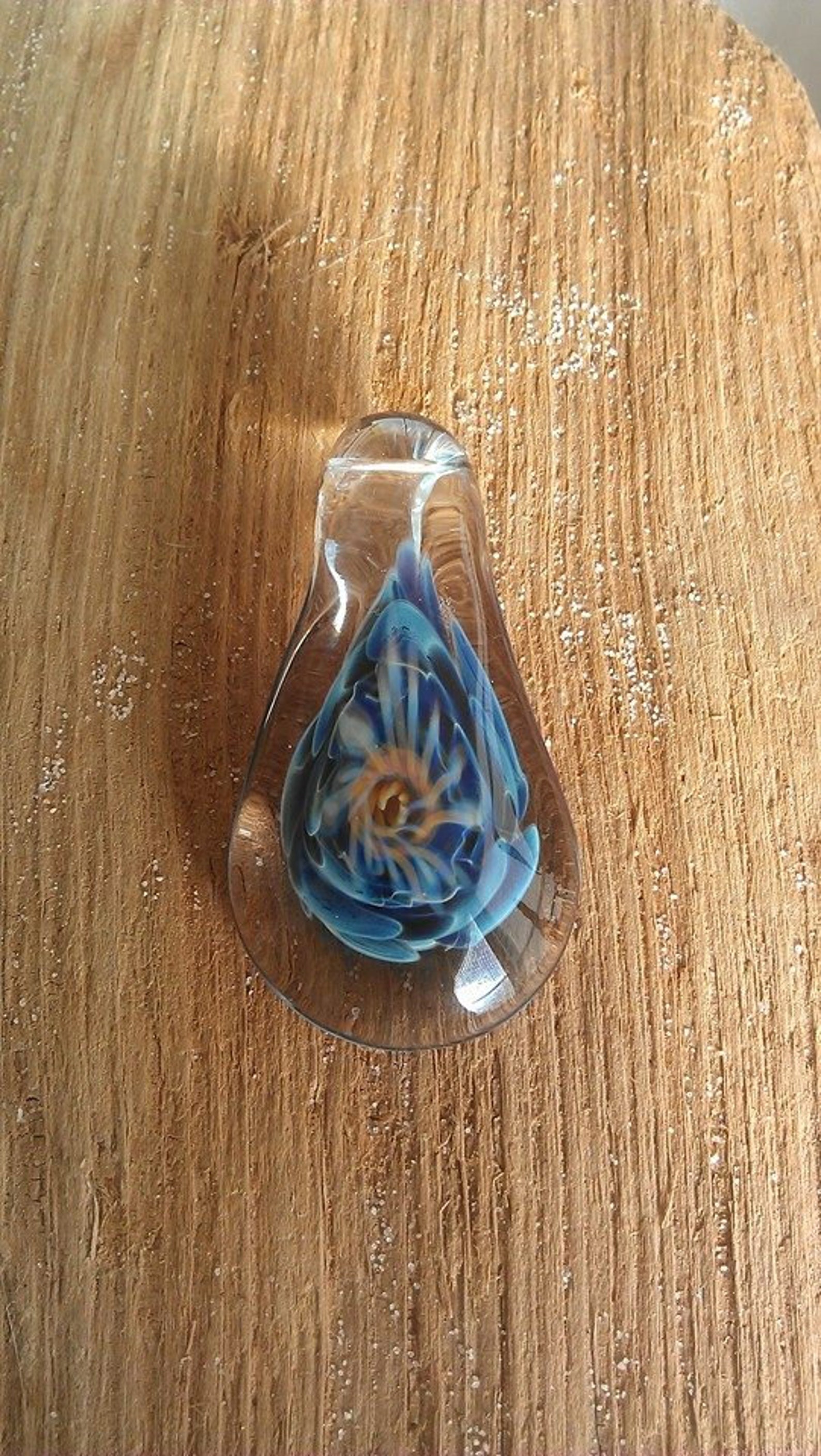 Heady Glass Pendant / Blue Flower Swirl Drop Shape Wearable - Etsy