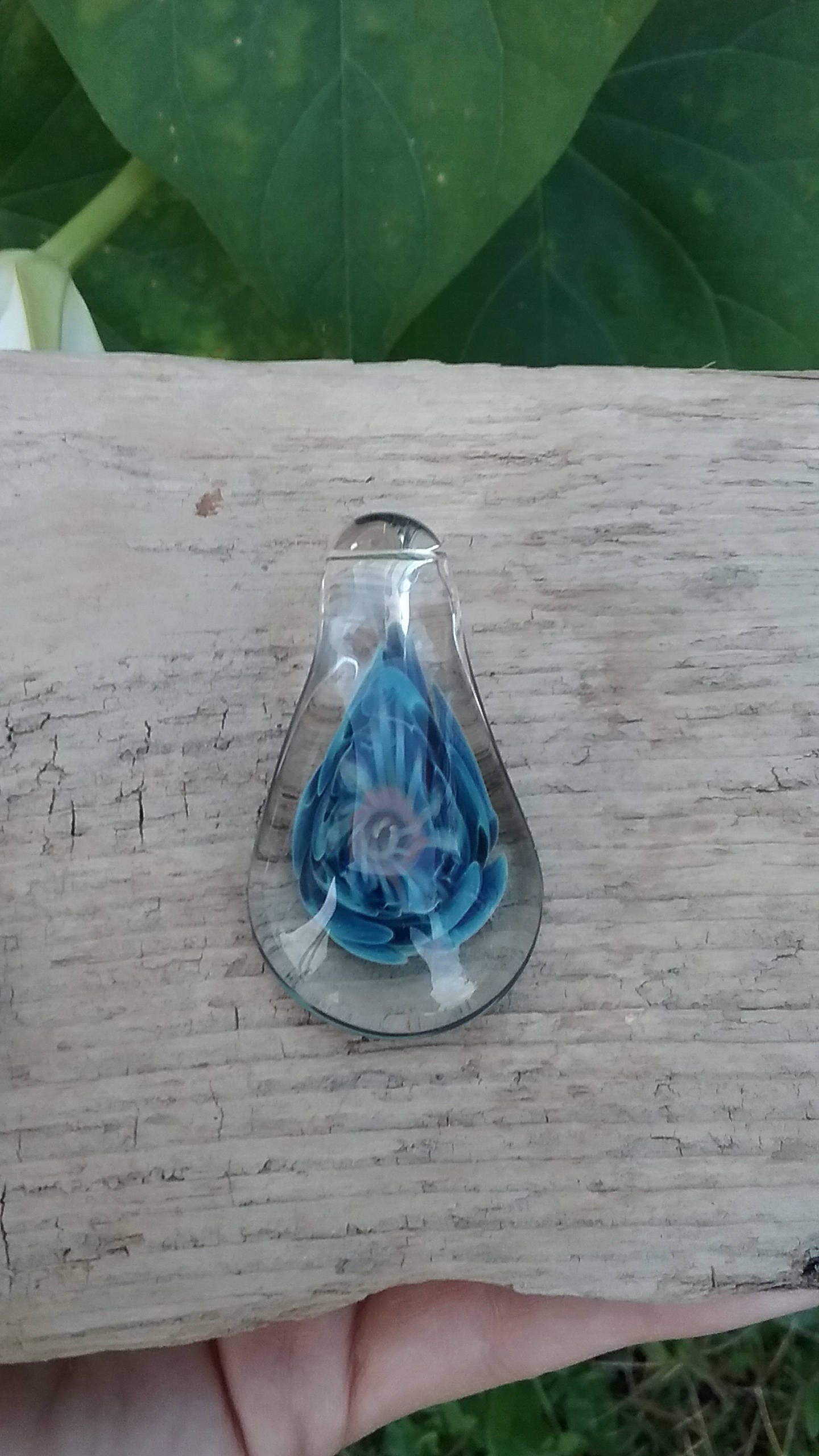 Heady Glass Pendant / Blue Flower Swirl Drop Shape Wearable - Etsy