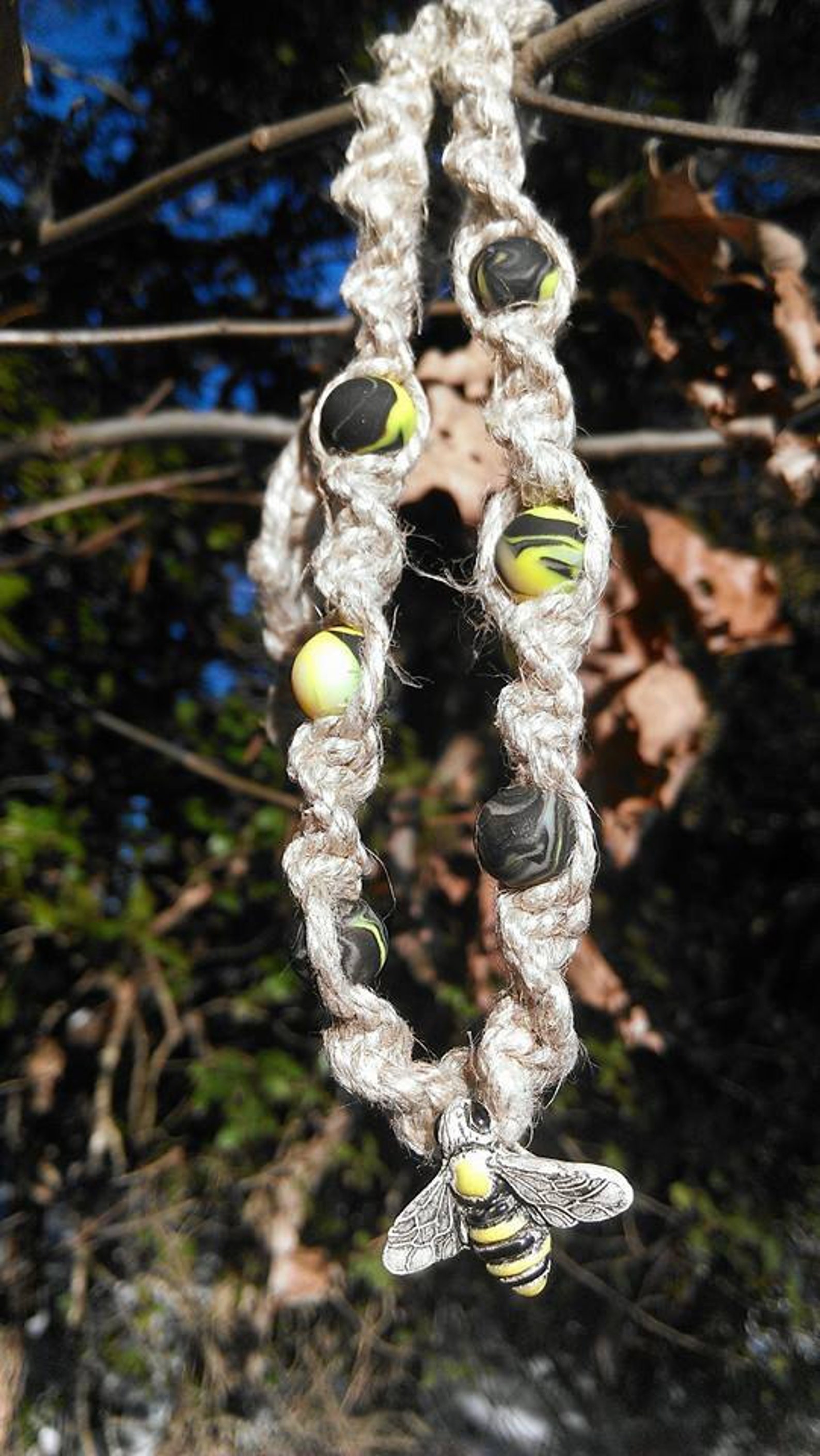 Bumblebee 20 Inch Natural Hemp Spiral Macrame Necklace With - Etsy