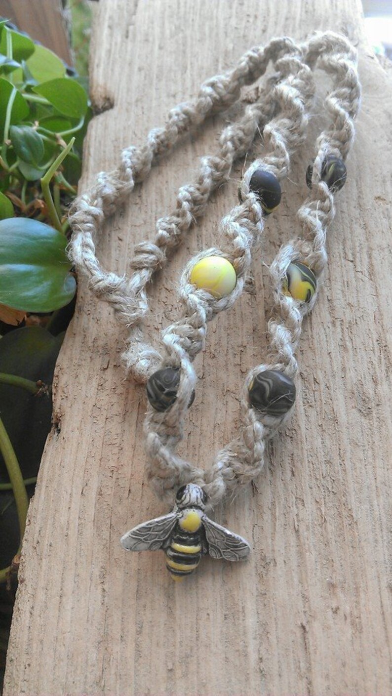 Bumblebee 20 Inch Natural Hemp Spiral Macrame Necklace With - Etsy
