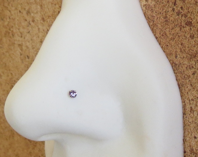 Small Purple Nose Stud, 925 Sterling Silver Purple Nose Ring, Cubic ...