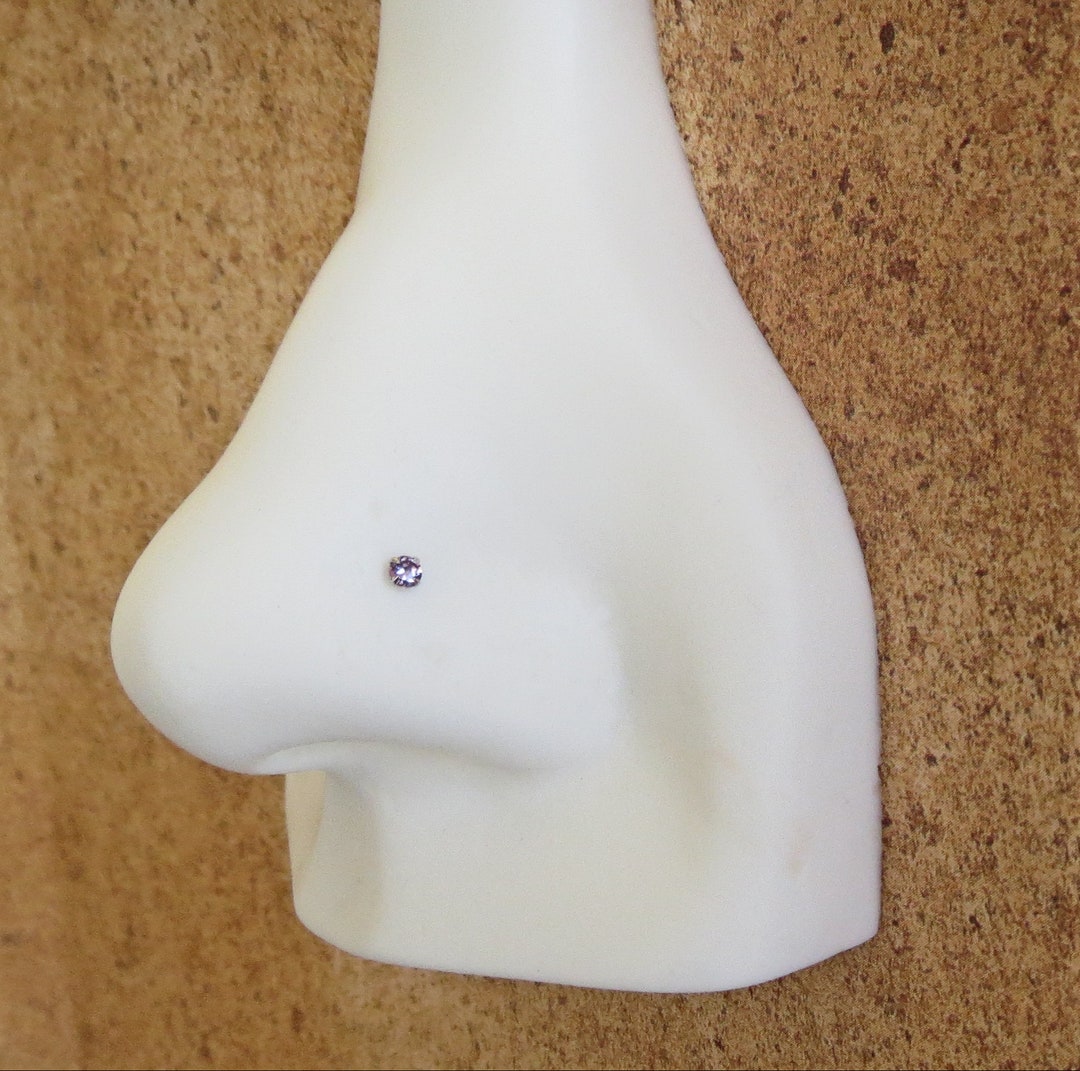 Small Purple Nose Stud, 925 Sterling Silver Purple Nose Ring, Cubic ...