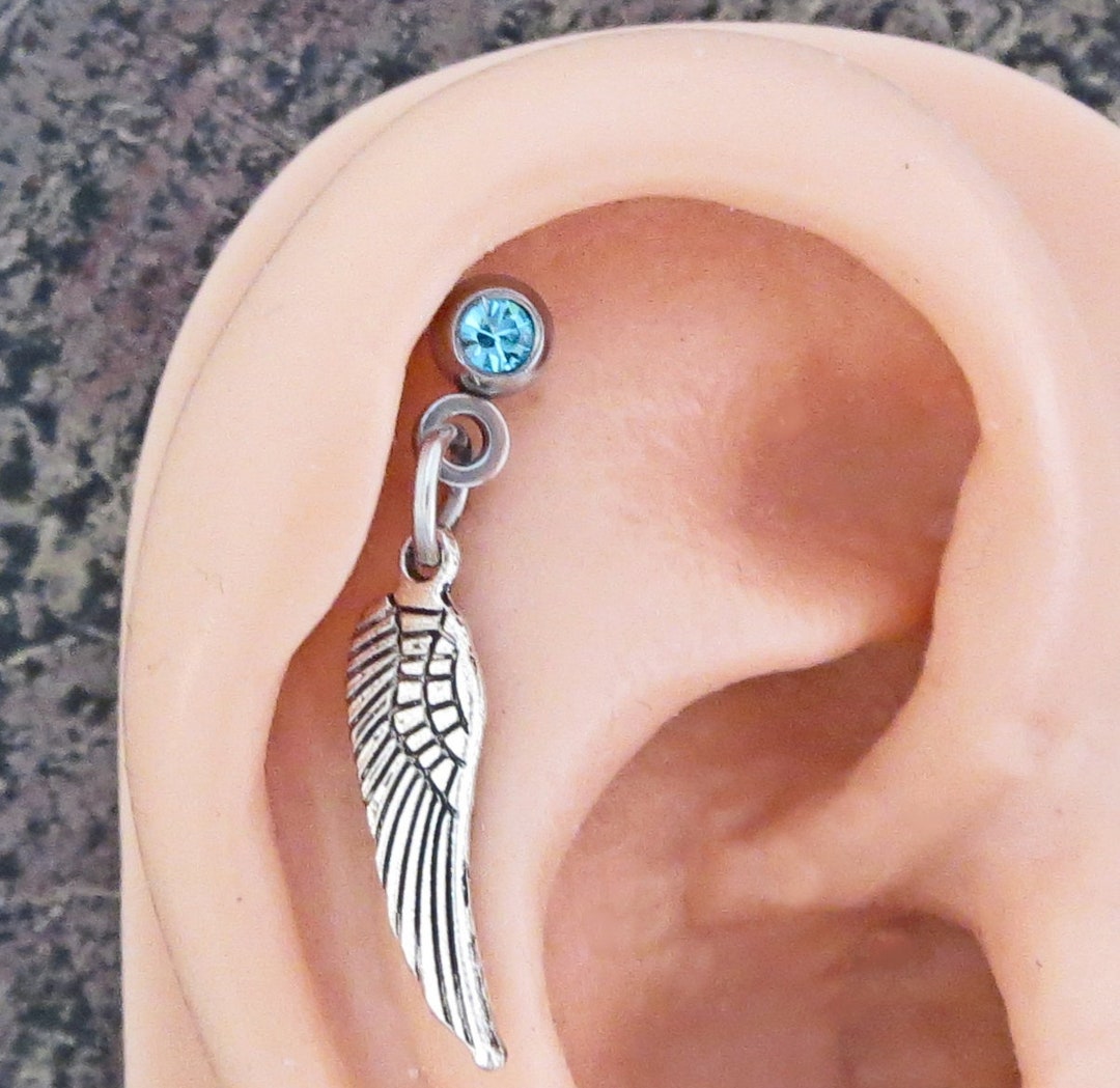 Angel Wing Helix Stud Dangle - Choice of 3 Gemstone Colors, Cartilage ...