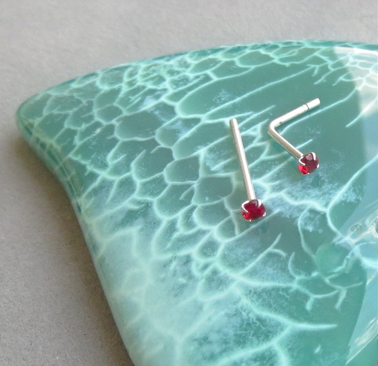Small, 2mm Ruby Red Nose Stud, Sterling Silver Red Nose Ring, Cubic ...