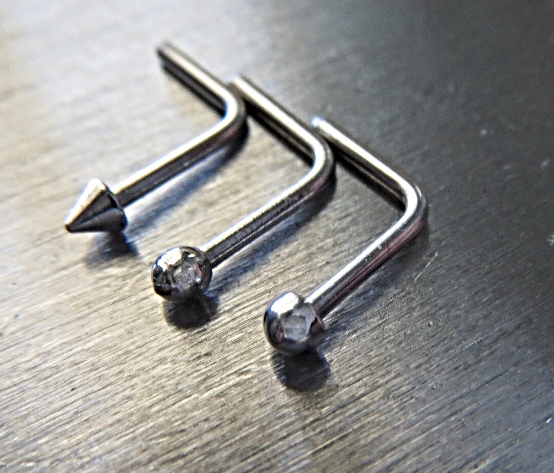 Set of THREE Surgical Steel Nose Studs, Basic Nose Rings One Spiked ...