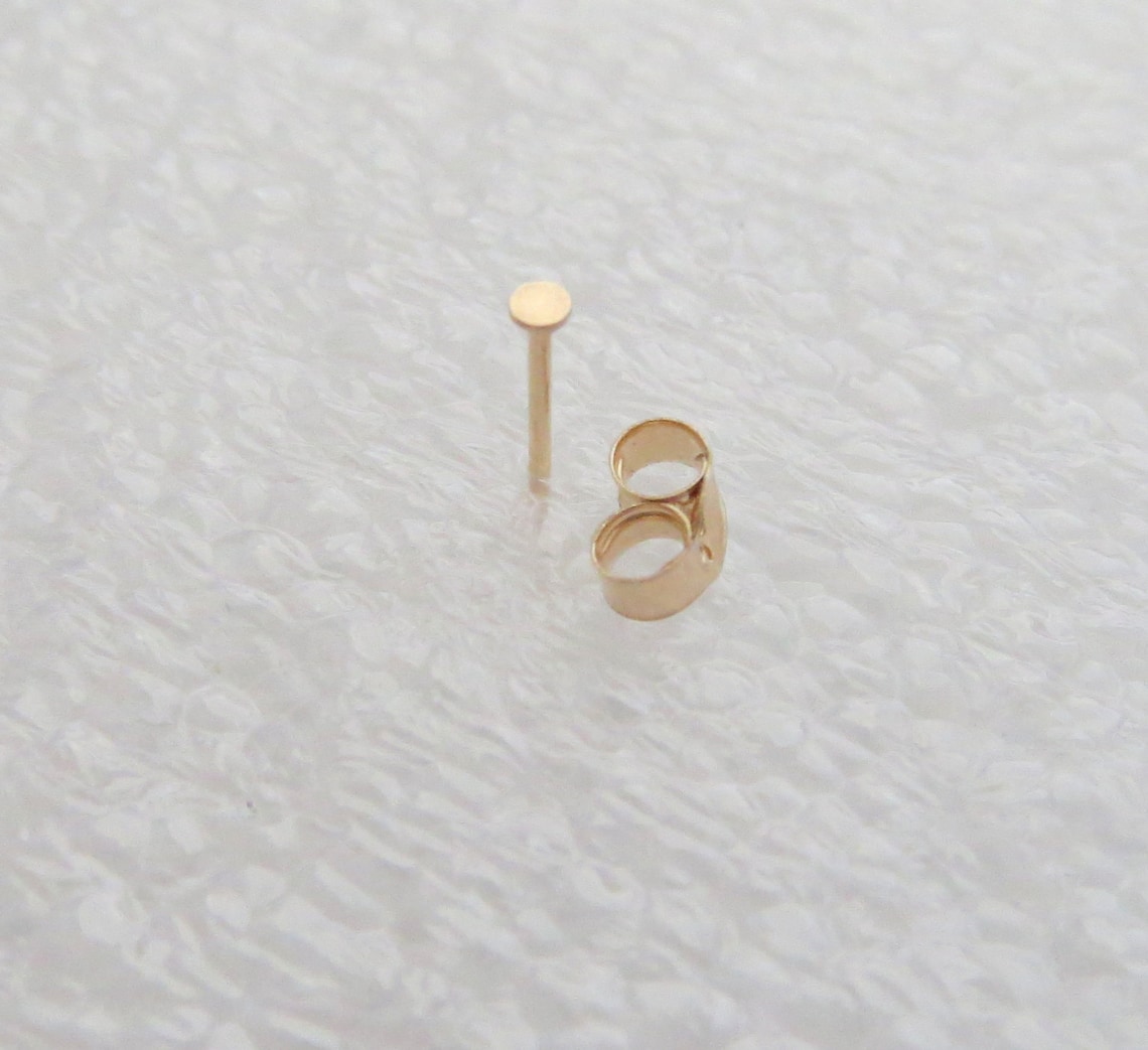 TEENY TINY Flat Gold Stud Earrings 14k Solid Gold Super - Etsy