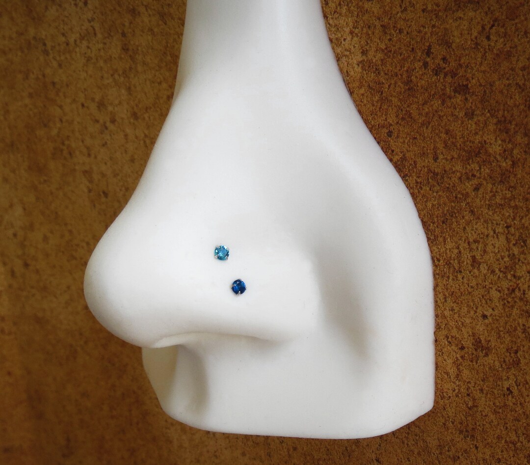 Small 2mm Blue Nose Stud, 925 Sterling Silver Blue Nose Ring, Cubic ...