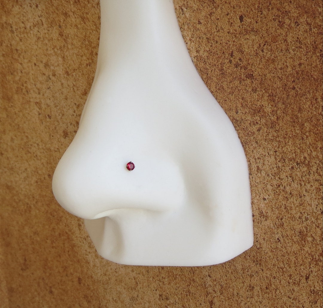 Small, 2mm Ruby Red Nose Stud, Sterling Silver Red Nose Ring, Cubic ...