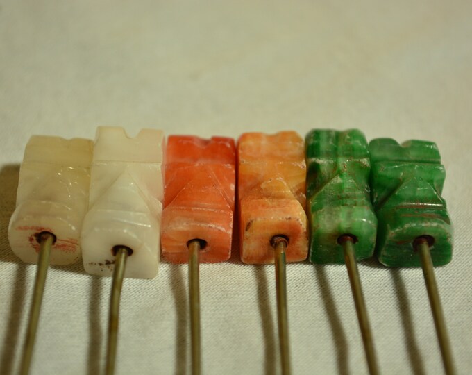 Carved Natural Stone Tiki Head Hor D'oeuver Picks * Appetizer Pick ...