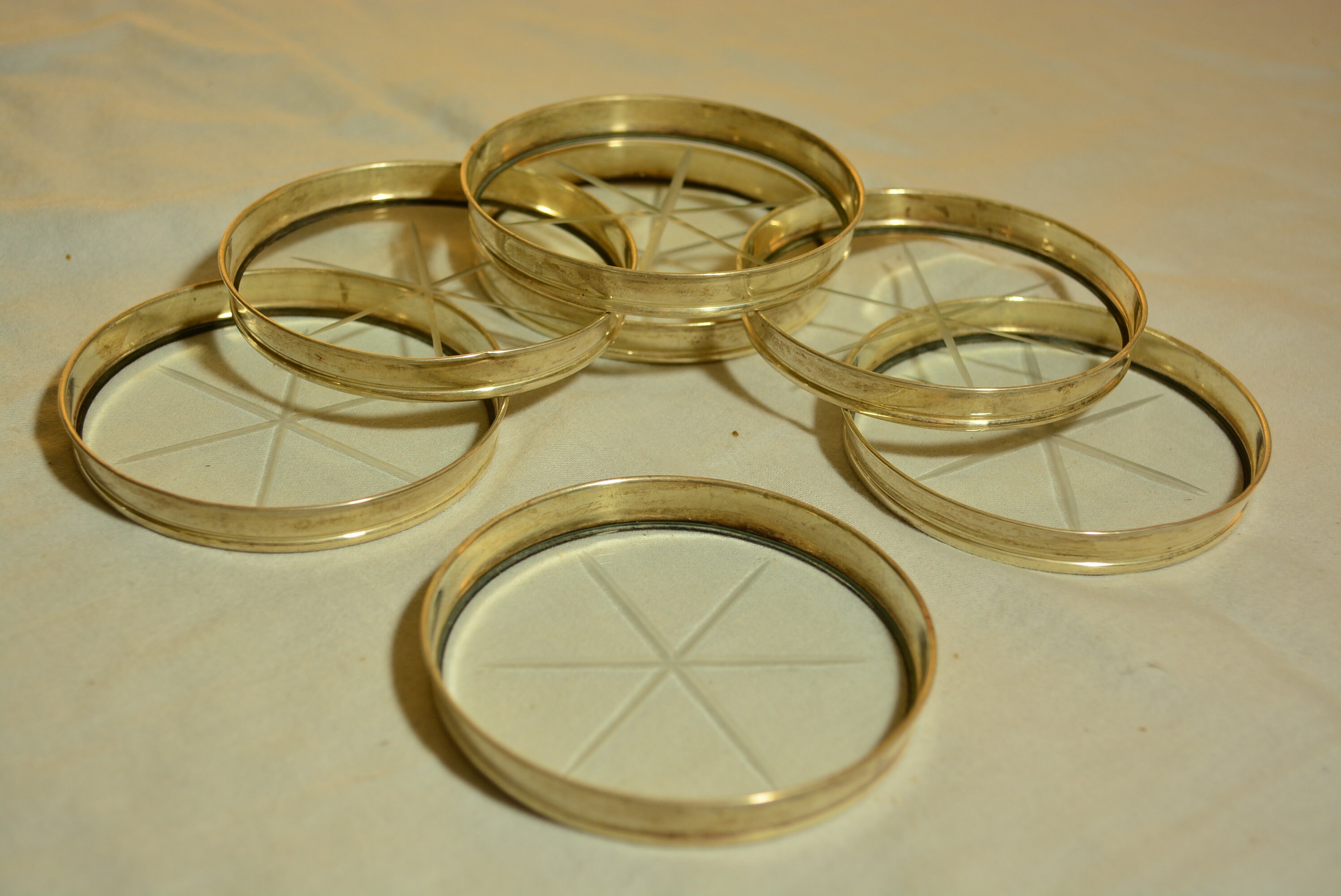 Set of Seven 7 Webster Co. Silver Plate and Cut Glass Coasters Six 6 ...