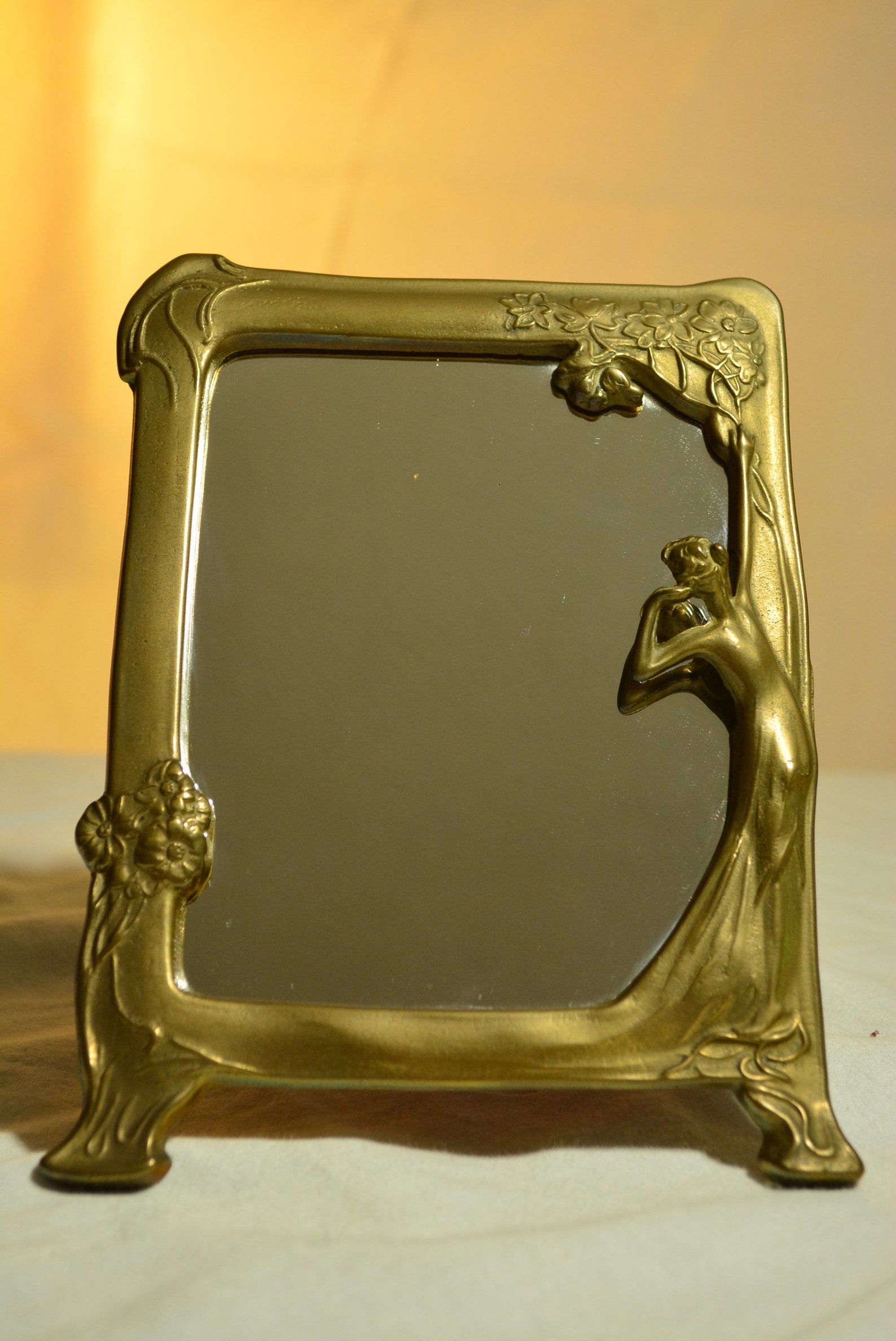 Beautiful Brass Art Nouveau Elegant Lady Table Stand Mirror | Etsy