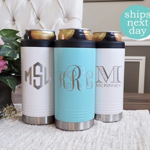 Custom Monogram Slim Can Cooler Laser Engraved Personalized Monogram ...