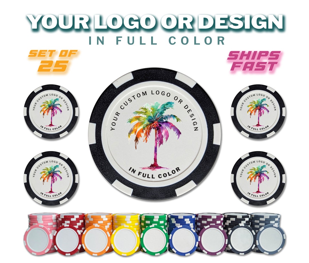 Custom Poker Chips, Personalized Logo Drink Tokens, Set of 25 Full ...