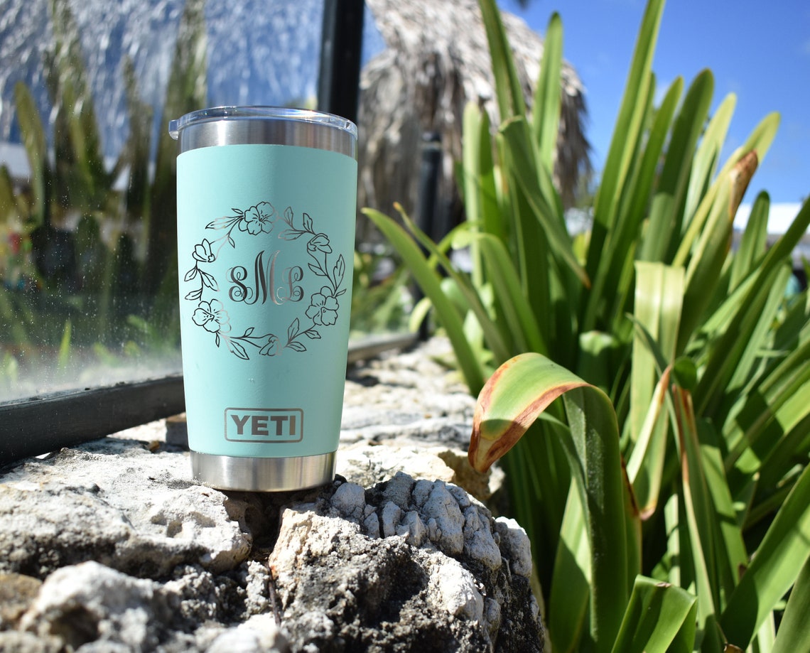 Flower Wreath Monogram Name Personalized Laser Engraved Yeti Tumbler ...