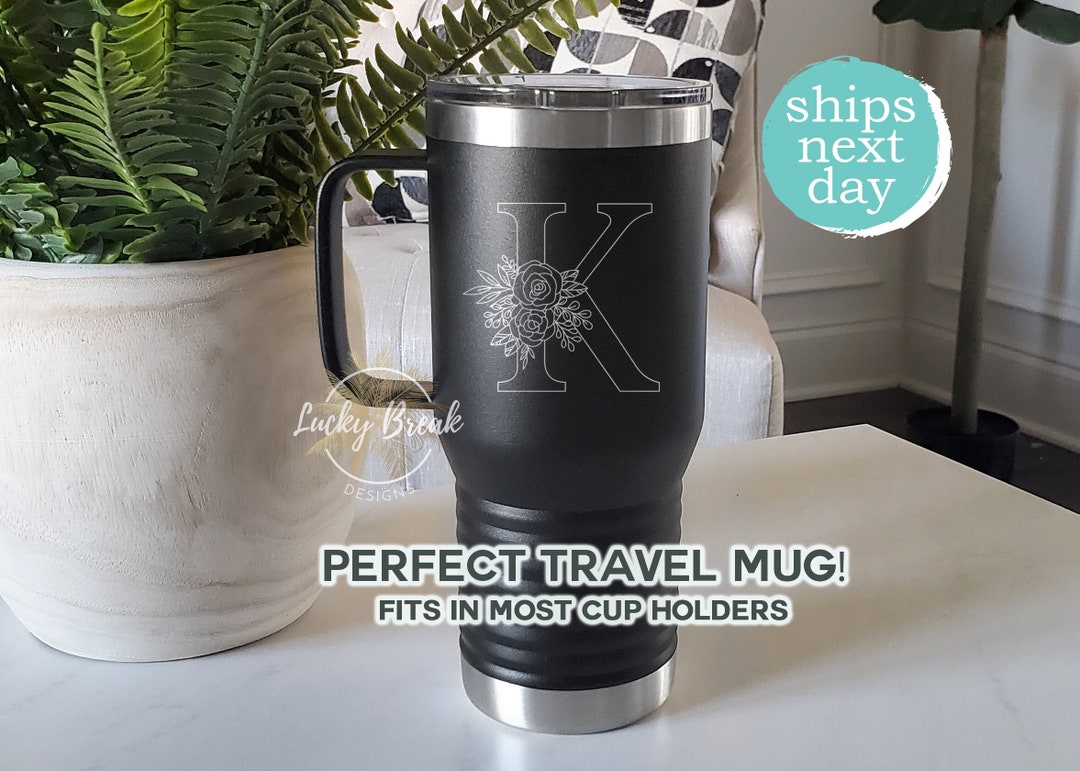 Floral Initial Monogram Travel Mug Tumbler Laser Engraved 20oz ...