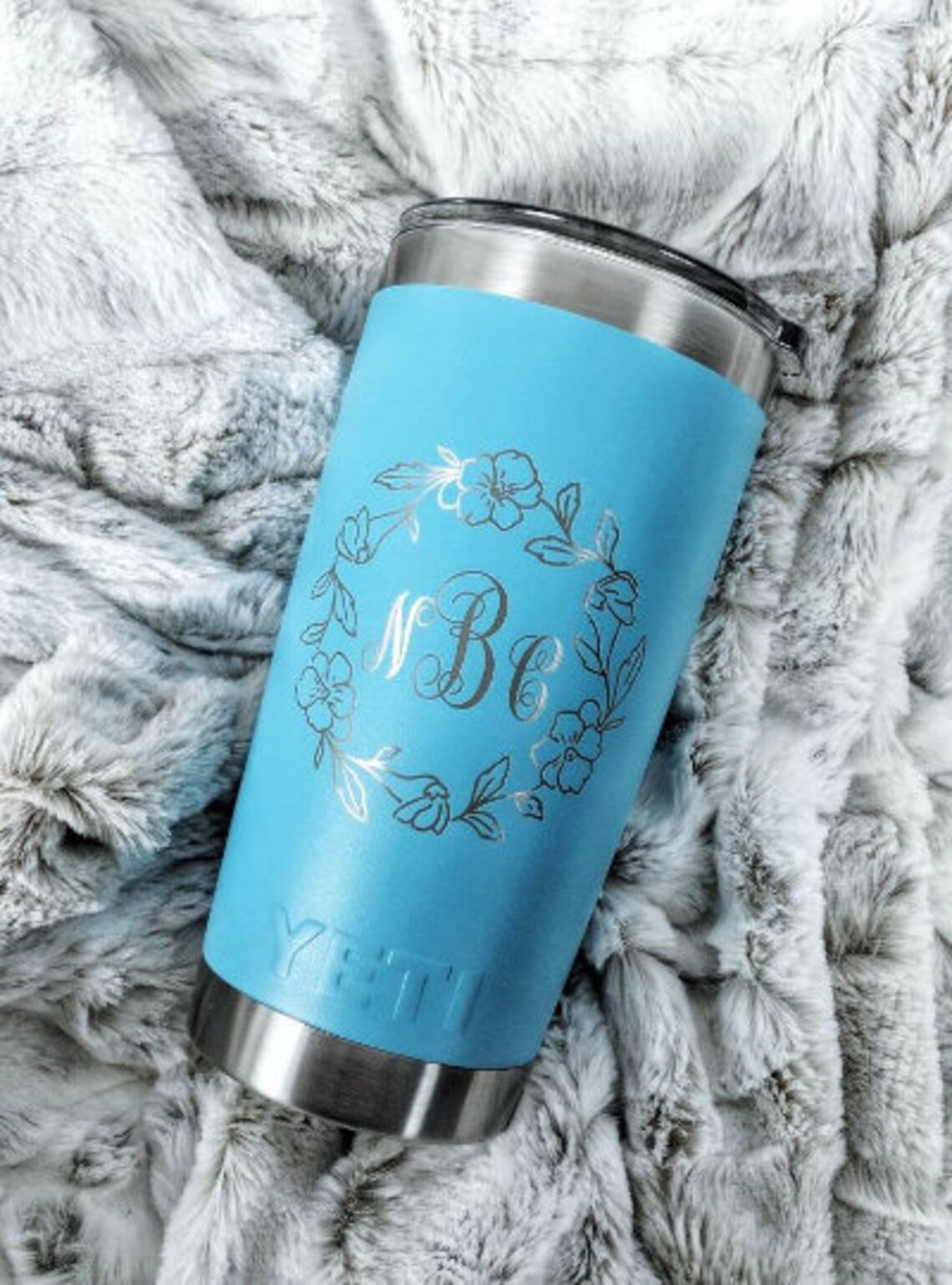Flower Wreath Monogram Name Personalized Laser Engraved Yeti Tumbler ...